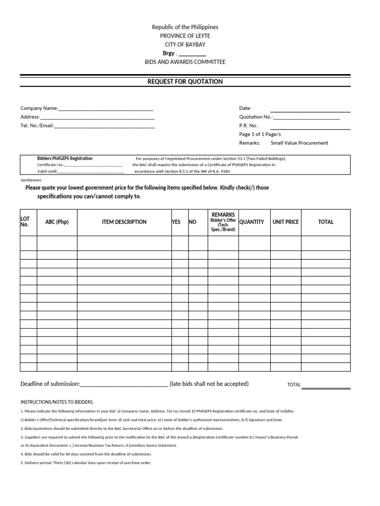 Request for Quotation | PDF | Specification (Technical Standard)