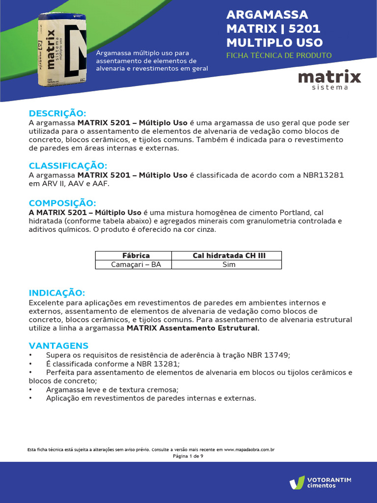 FT MATRIX 5201-MULTIPLOUSO Final | PDF | Argamassa (alvenaria ...