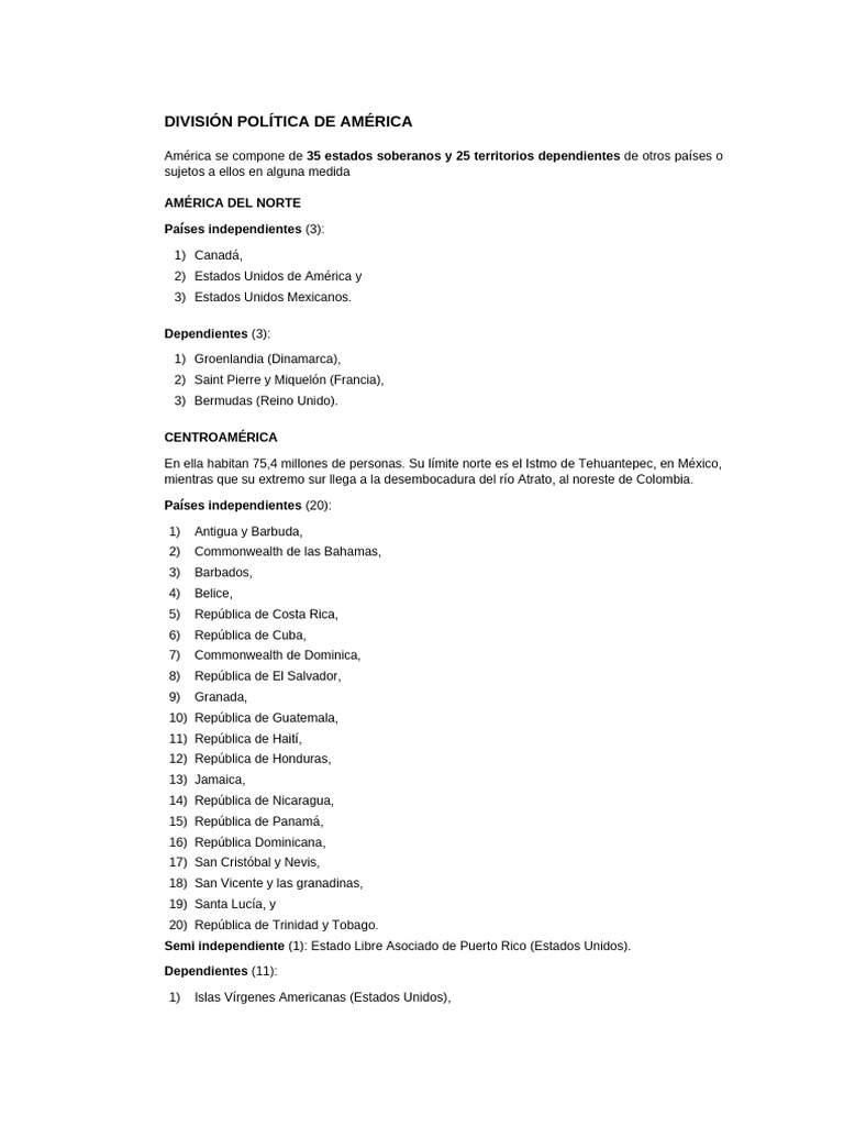 División Política de América y Más | PDF | Américas | Europa