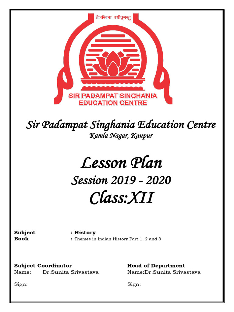Class 12 History Lesson Plan Overview | PDF | Teaching