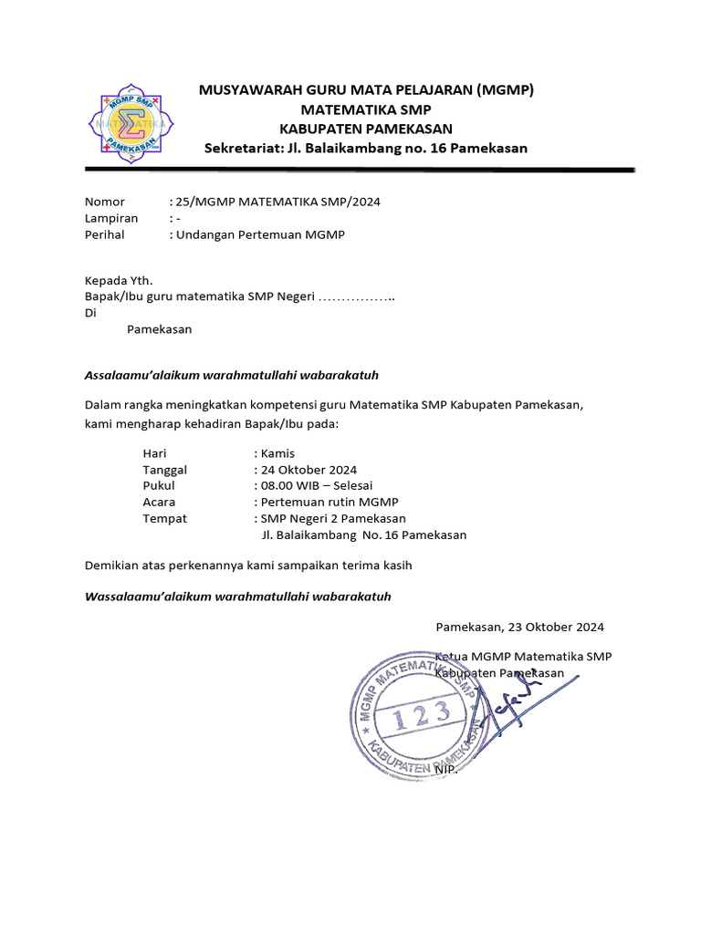 Undangan MGMP 24 Okt 2024 | PDF