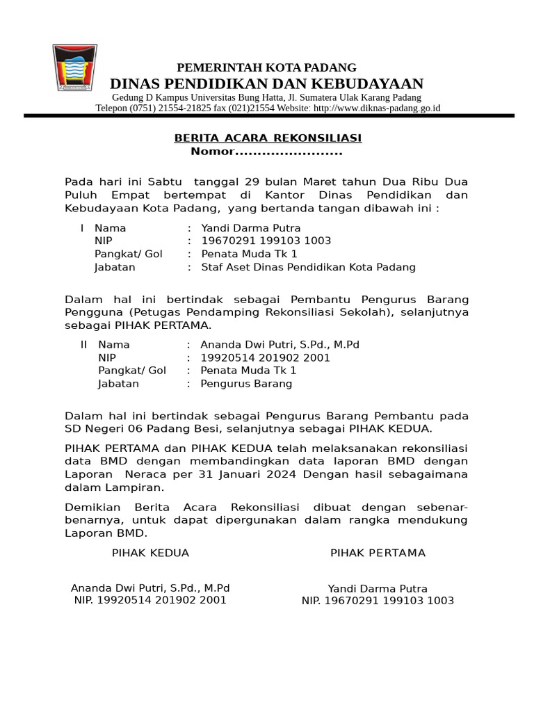 Berita Acara Rekons Aset TW 1 2024 | PDF