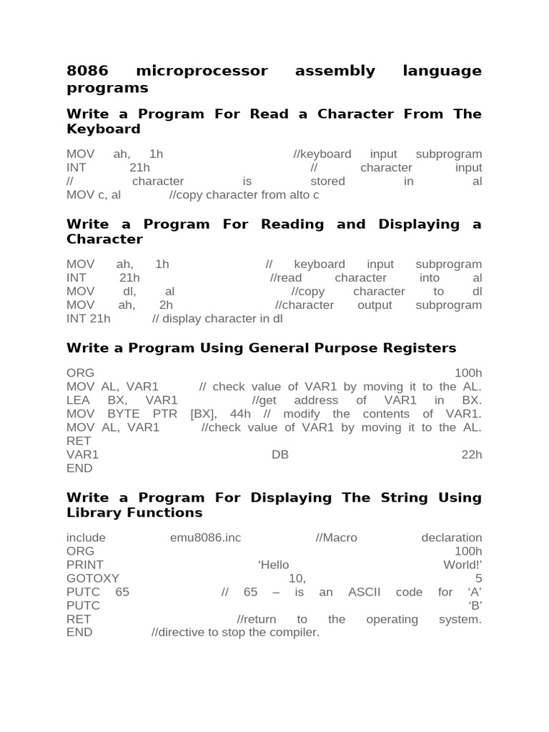 8086 Microprocessor Assembly Language Programs | PDF | Assembly Language | Computer Program
