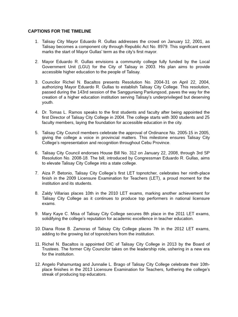 Captions for the Timeline | PDF