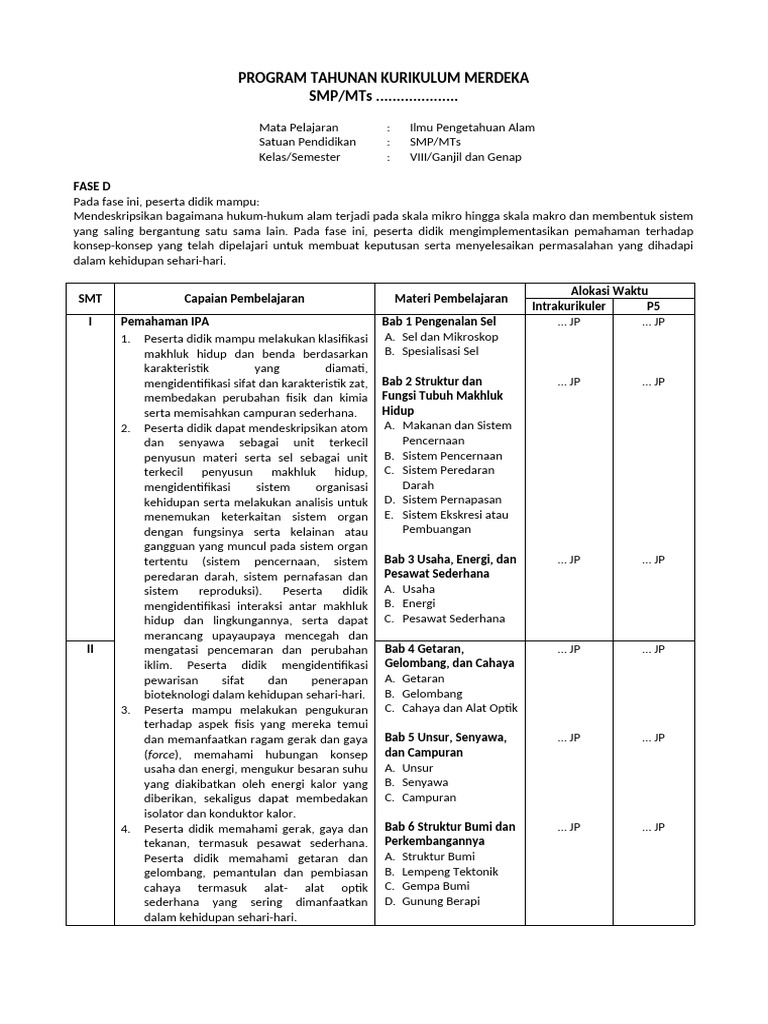 MODUL AJAR IPA 8 SMT 1 Merdeka | PDF | Teknologi & Rekayasa