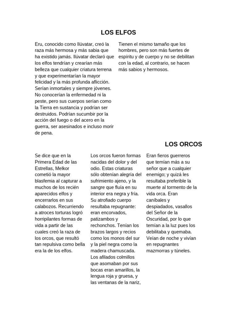 Origen y características de elfos y orcos | PDF | J. R. R. Tolkien ...