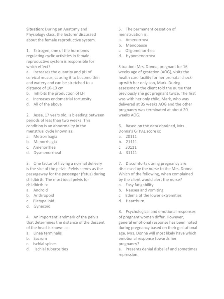 Ob Questions | Childbirth | Menstrual Cycle