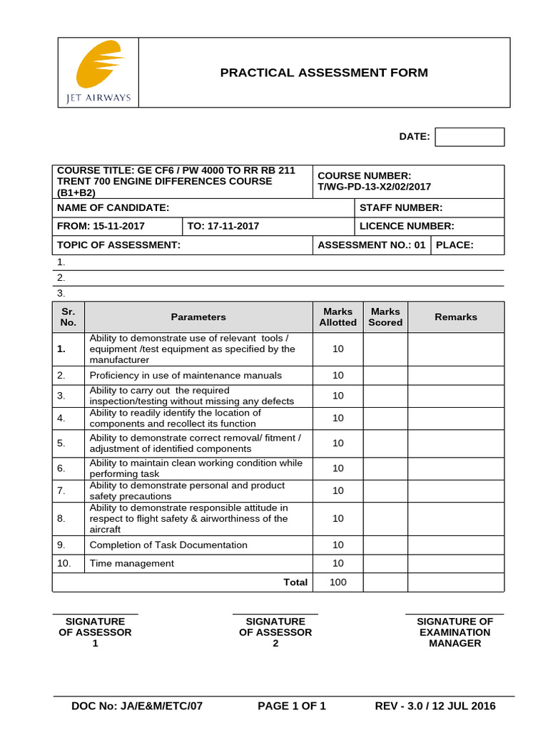 JA_E&M_ETC_07_Practical assessment form_V3.0 | PDF