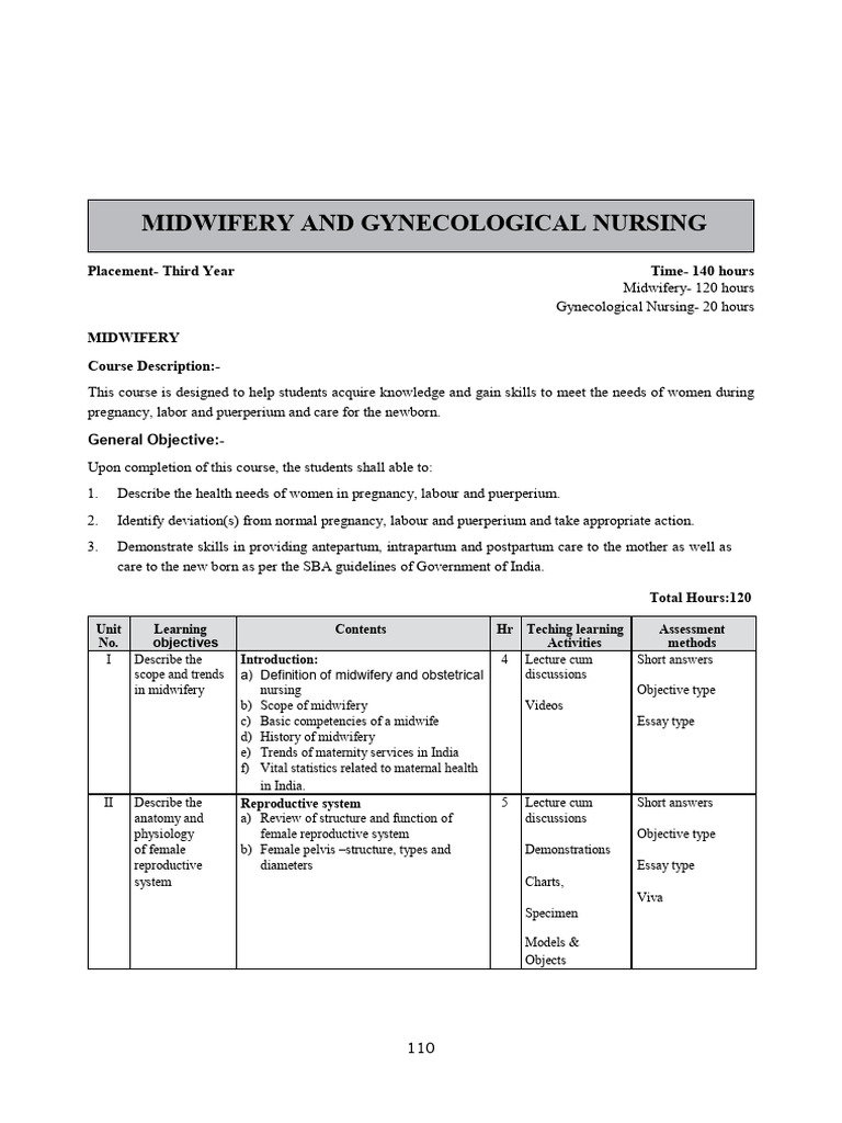 GNM Midwifery and Gynecological Nursing Syllabus | PDF | Childbirth ...