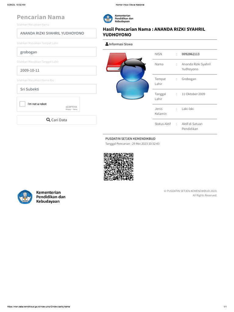 Nomor Induk Siswa Nasional Ananda Rizki Pdf