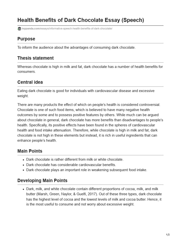 Health Benefits of Dark Chocolate | PDF | Chocolate | Fat