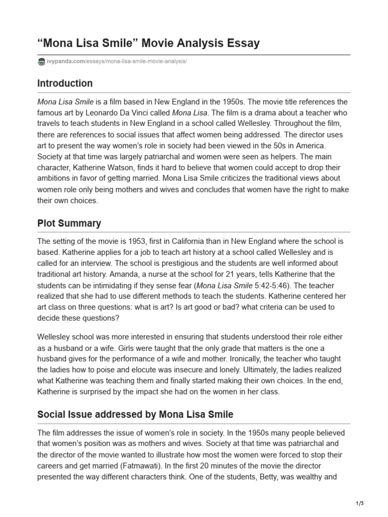 "Mona Lisa Smile: Women's Choices Explored" | PDF