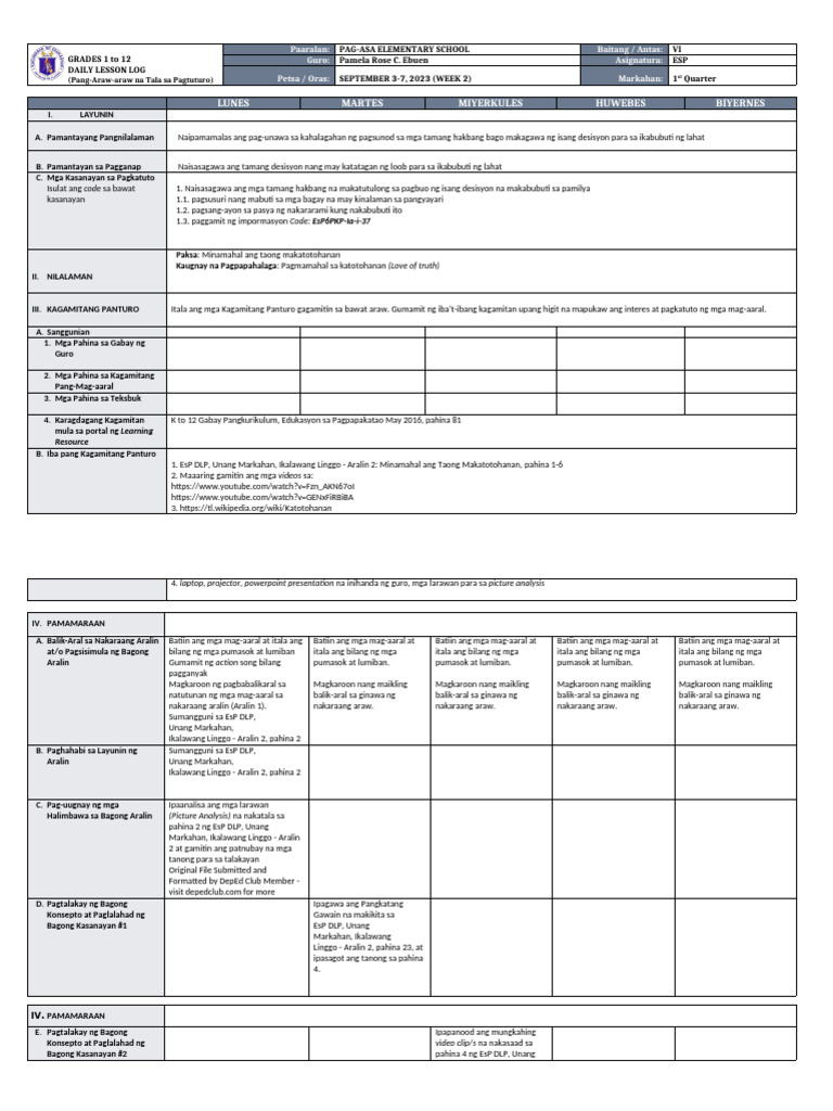 DLL - Esp 6 - Q1 - W2 | PDF