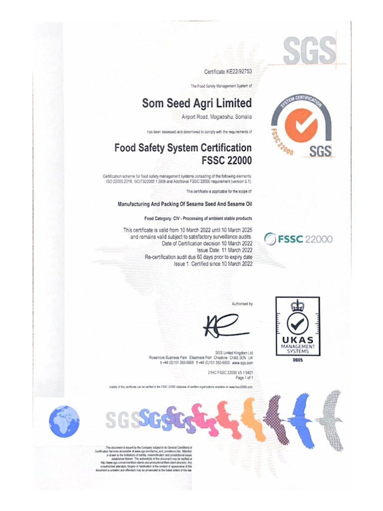 FSSC-22000-CERTIFICATION For Somali | PDF