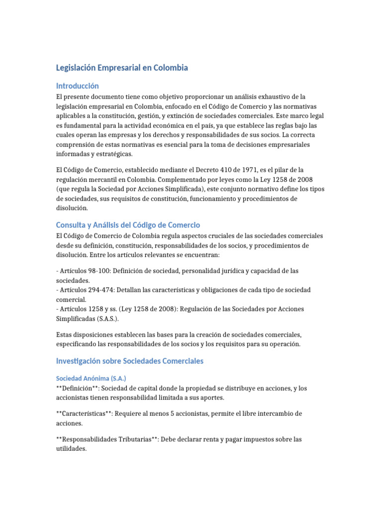 Legislacion Empresarial Colombia v2 | PDF | Sociedad de responsabilidad limitada | Sociedad
