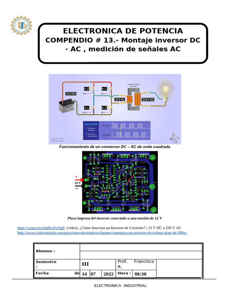 Inversor DC-AC: Guía de Montaje | PDF | Inversor de energia | Electrónica