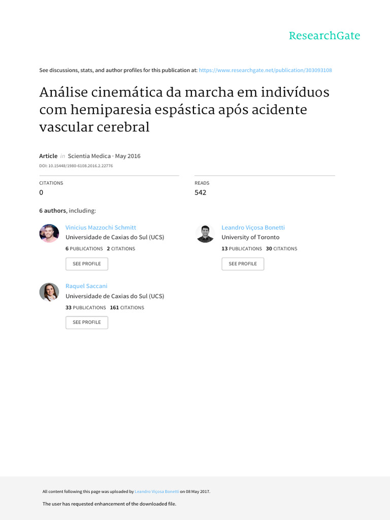 2016 - Análise Cinemática Da Marcha em Indivíduos Com Hemiparesia ...