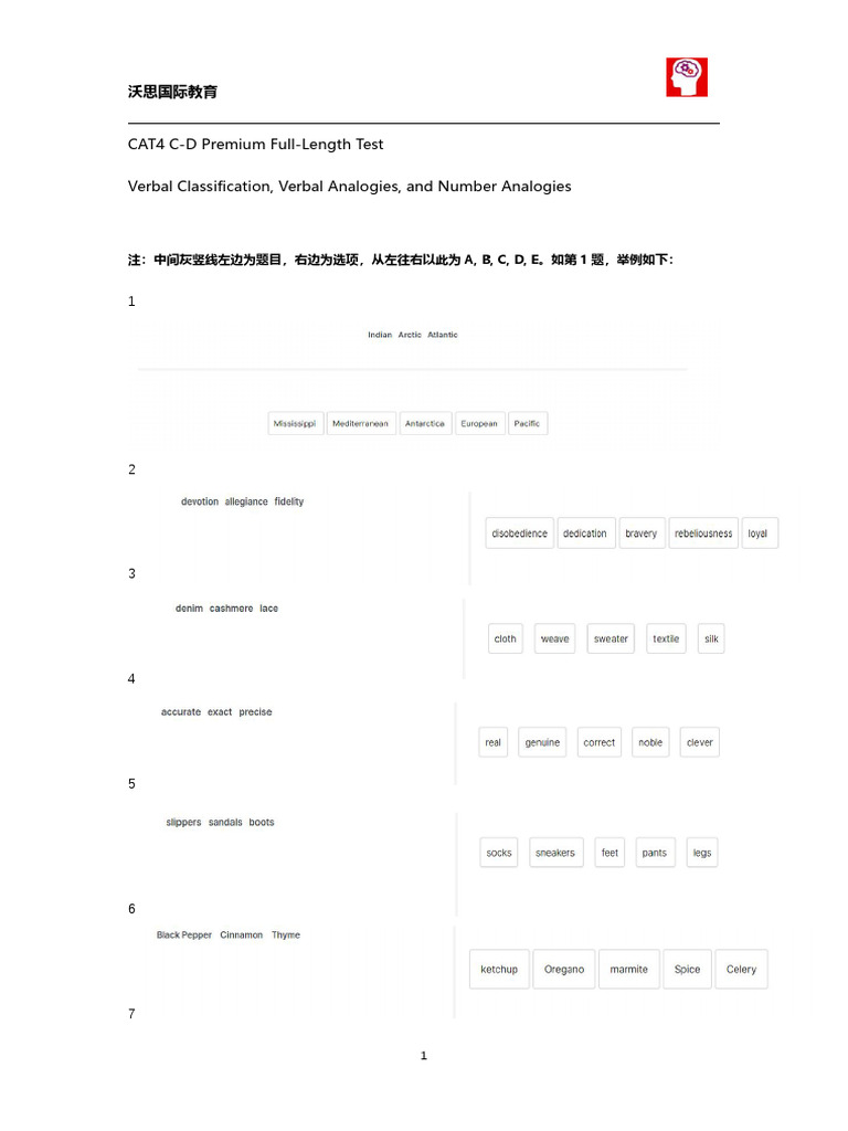 Verbal Classification, Verbal Analogies, and Number Analogies | PDF