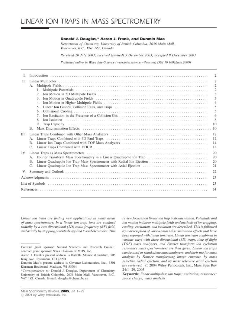 Mass Spectrometry Reviews - 2004 - Douglas - Linear Ion Traps in Mass ...
