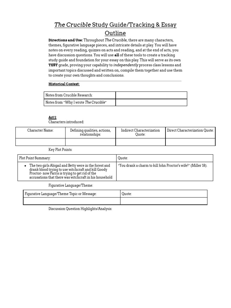 Crucible Study Guide and Working Outline | PDF