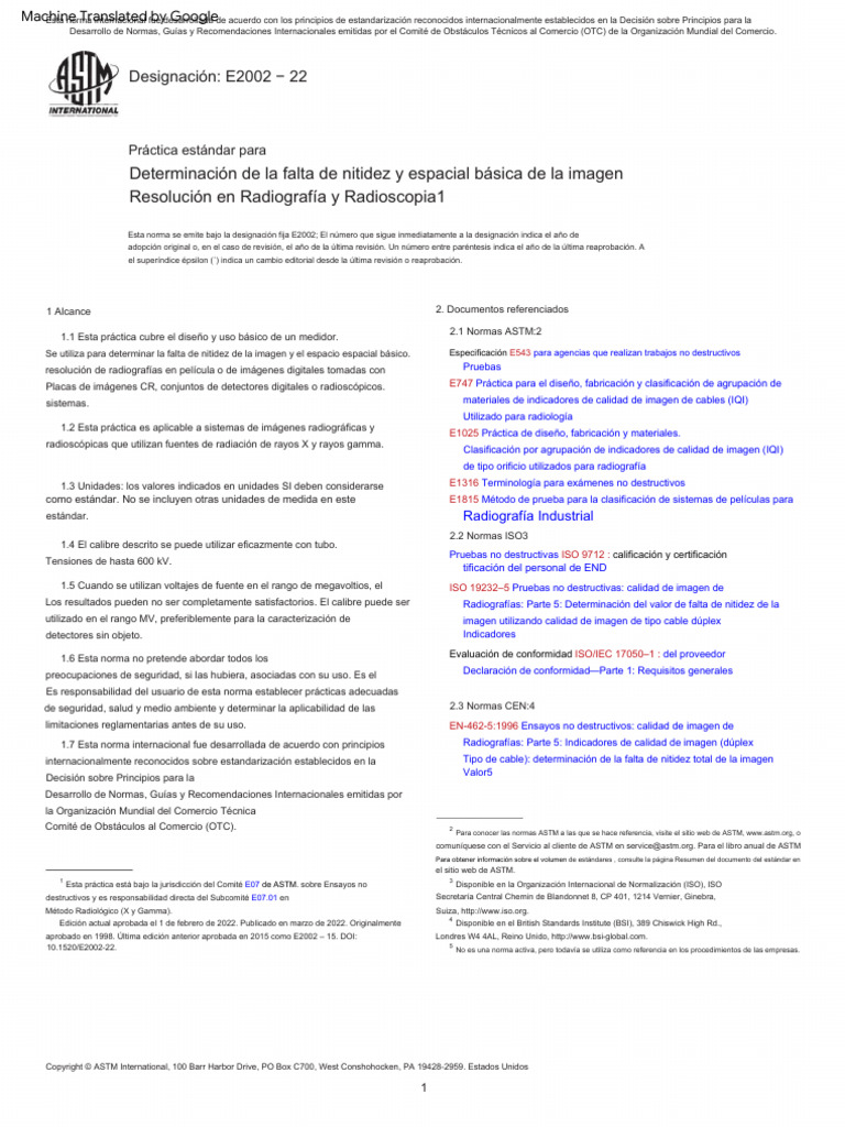 ASTM E2002 22 Determinación de La Falta de Nitidez de La Imagen y La Resolución Espacial Básica ...