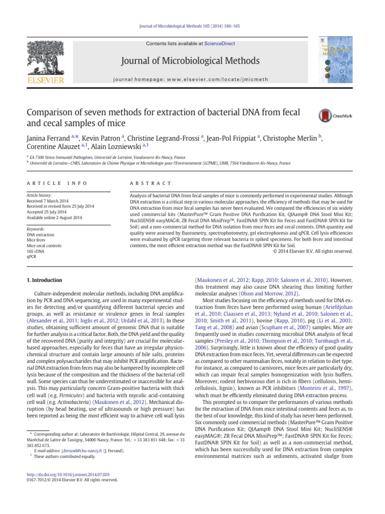 Ferrand Et Al 2014 - DNA Extraction Methods | PDF | Real Time ...