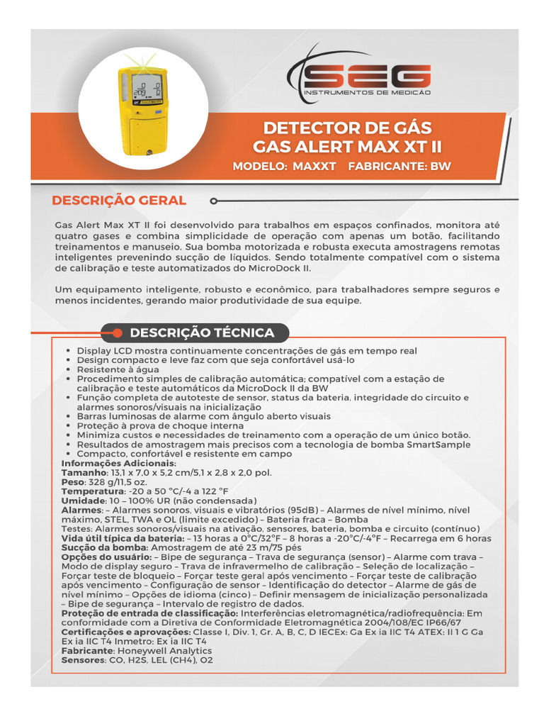 Detector de Gás - Max XT II BW | PDF