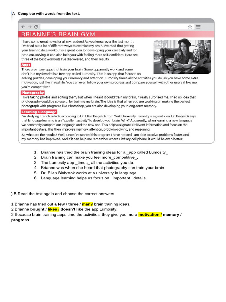 Unit 10 - Lesson 1 - WB - Reading and Listening | PDF | Career & Growth