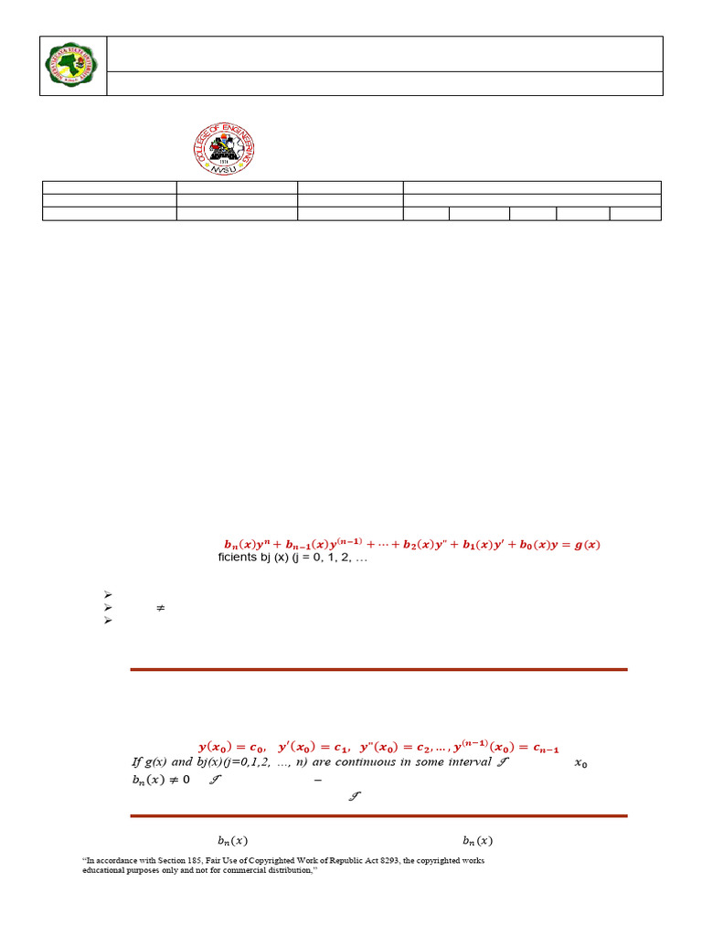 MODULE 5 Linear Differential Equations For The NTH Order HOMOGENEOUS | PDF | Equations ...