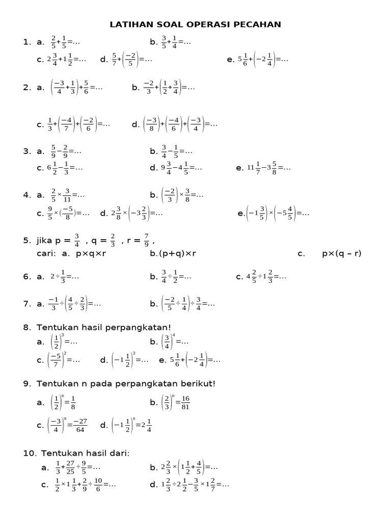 Latihan Soal Operasi Pecahan | PDF