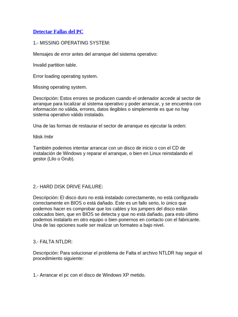 Detectar Fallas Del PC | PDF | Arranque | Hardware de la computadora