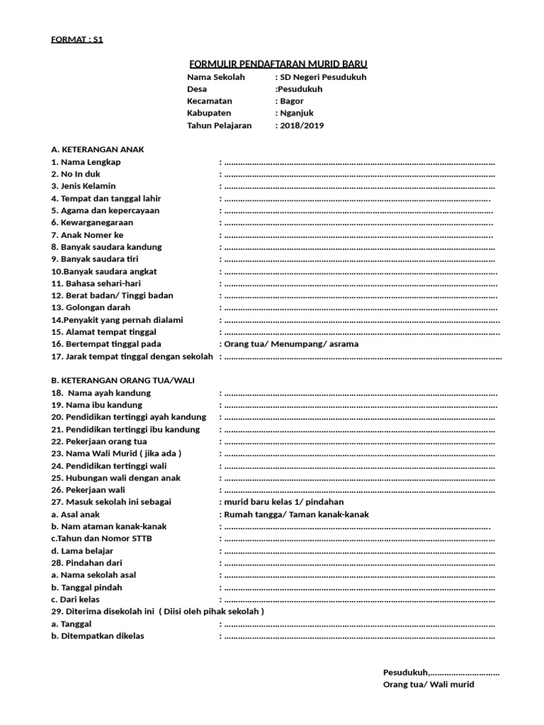 Format Formulir S-1 | PDF