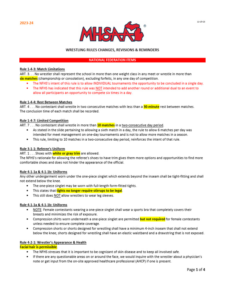 2023-24 WR Rule Reminders for Website | PDF | Sports