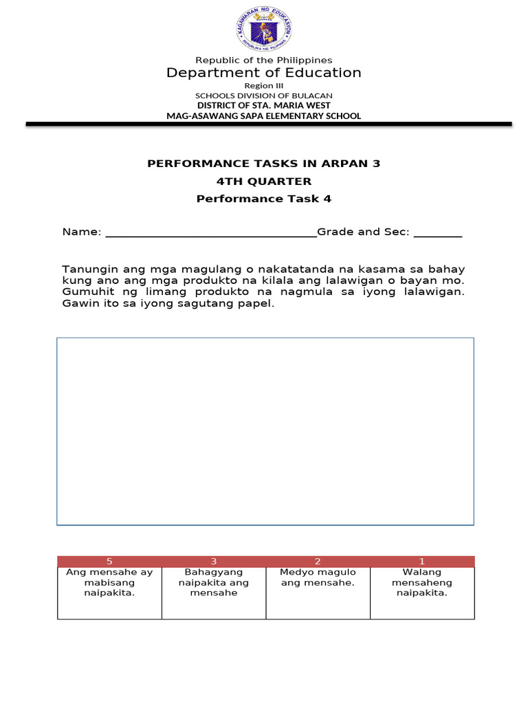 Performance Task ARPAN 3 Q4 | PDF