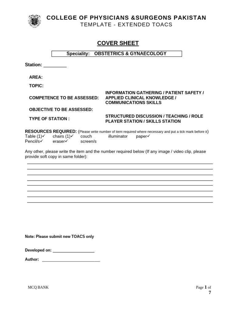 Template Ext TOACS OBG | PDF | Multiple Choice | Gynaecology