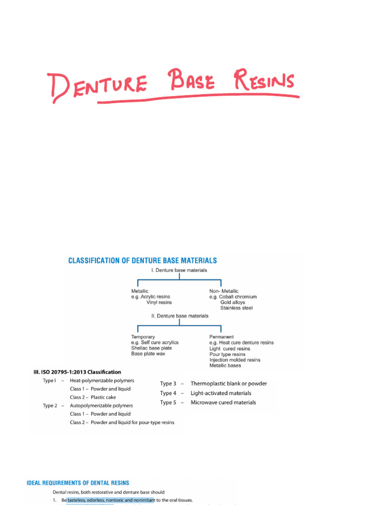 Denture Base Resins SN | PDF | Dentures | Poly(Methyl Methacrylate)