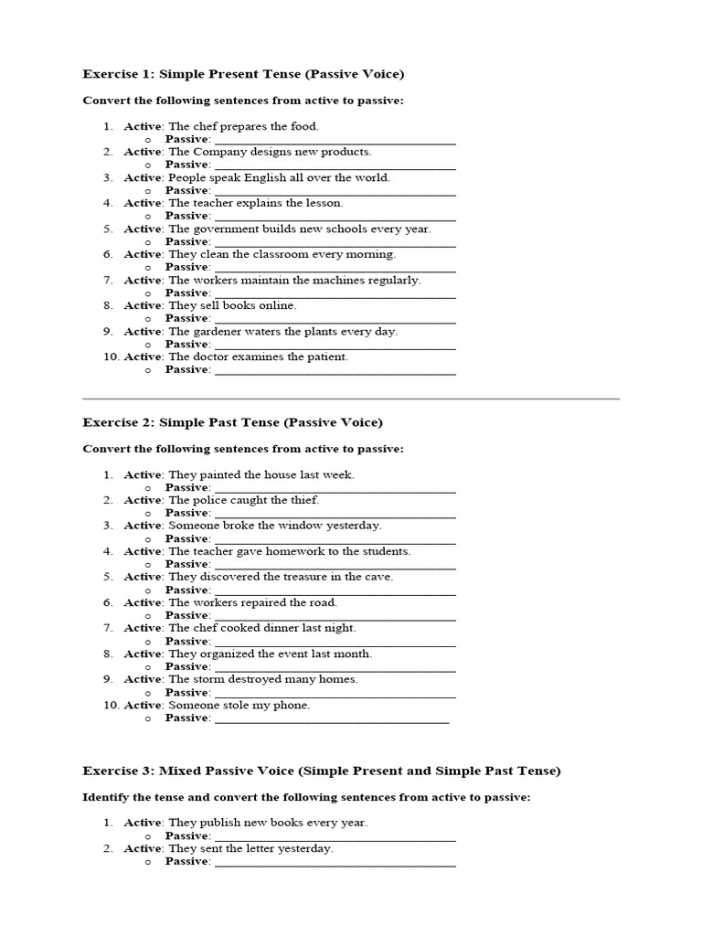 Passive Voice Exercises: Tenses | PDF | Linguistics