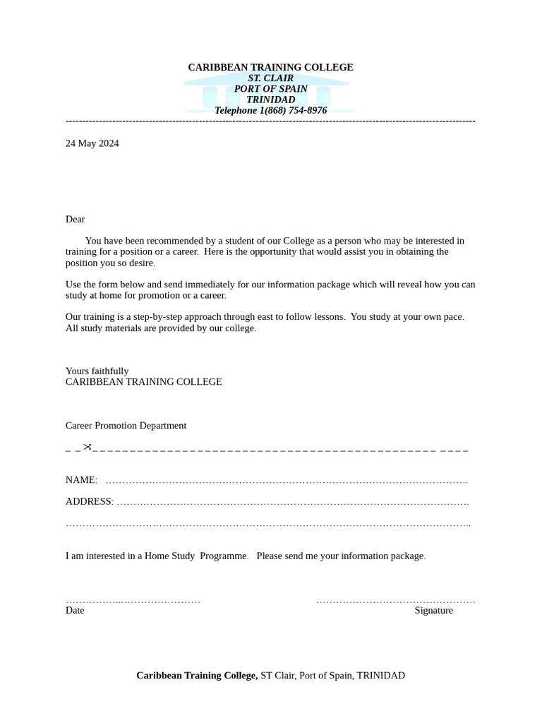 Caribbean Training College | PDF