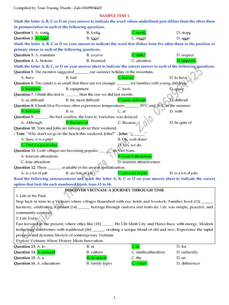 Sample Test 1-5 - GV | PDF