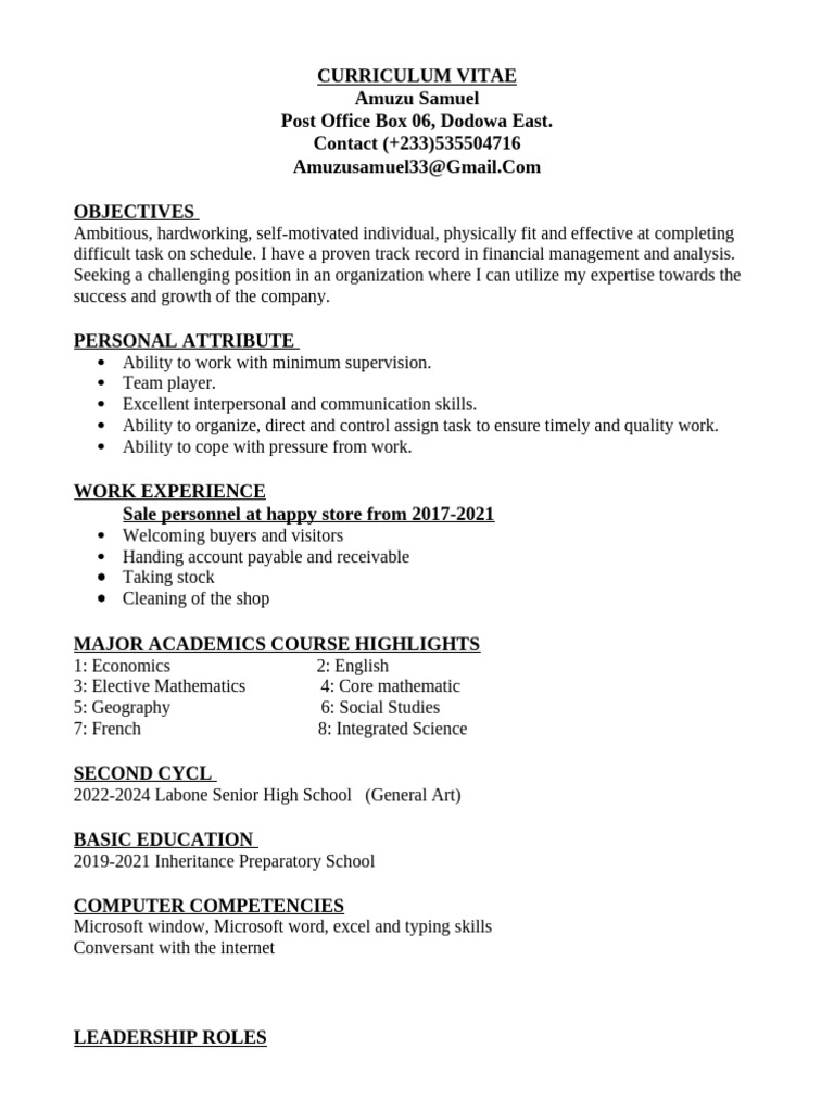 Amuzu Samuel Curriculum Vitae | PDF