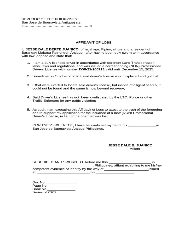 affidavit of loss | PDF