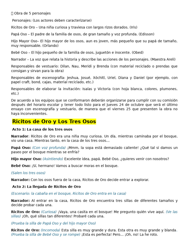 Ricitos De Oro Y Los Tres Osos Máscaras Imprimibles