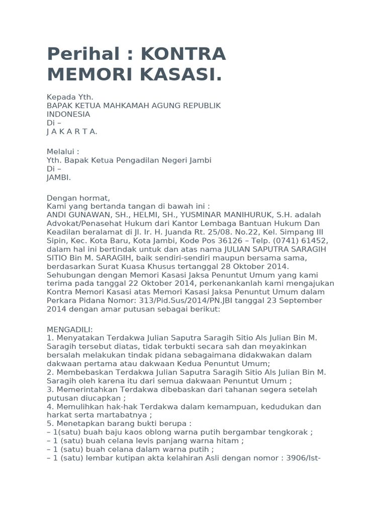 contoh kontra memori kasasi | PDF