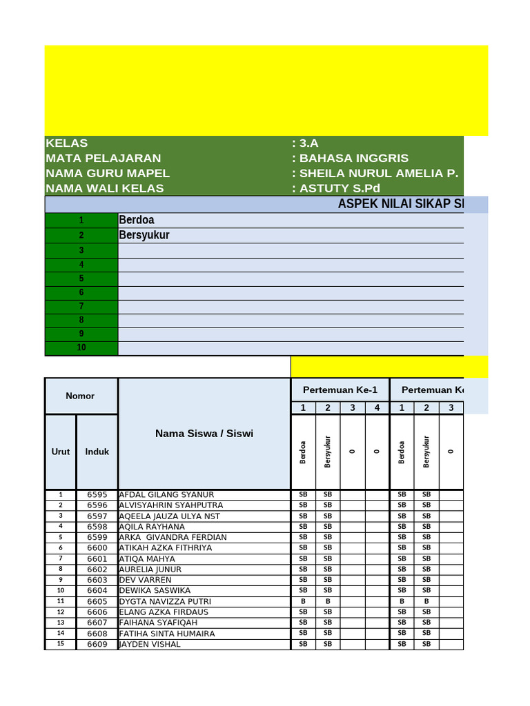 1.nilai Sikap TP 2022 - 2023 Sms 1 | PDF