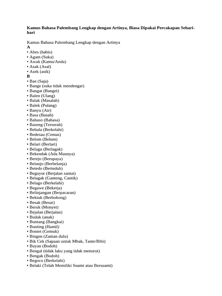 Bahasa Palembang | PDF