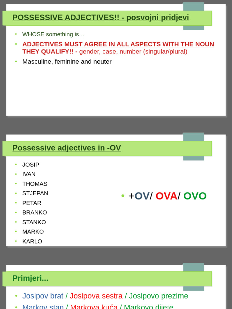 Possessive Adjectives Croatian Language | PDF
