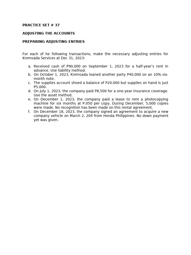 Adjusting Entries Practice Set | PDF