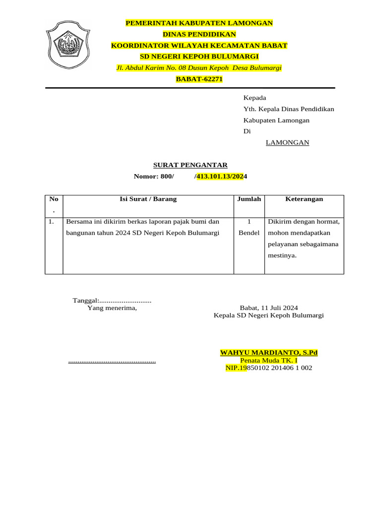 Contoh Pengantar SURAT | PDF