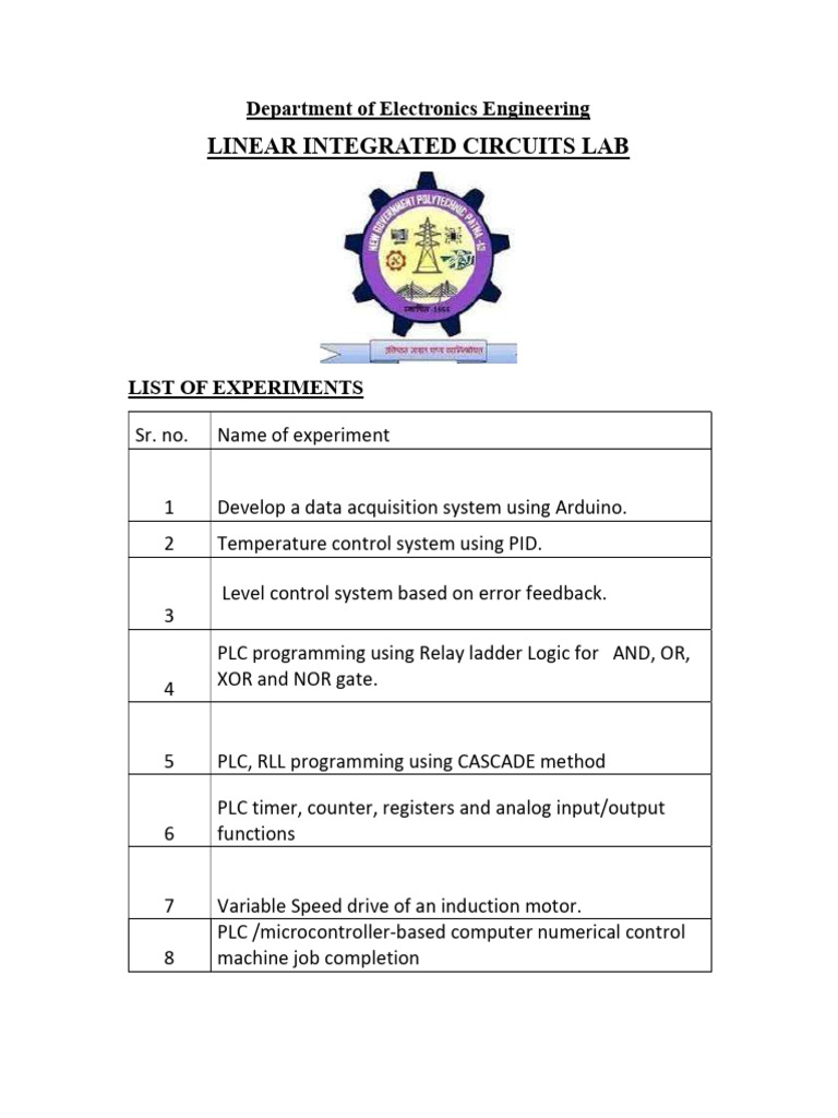 Electronics Lab Experiments List | PDF | Science & Mathematics | Technology & Engineering