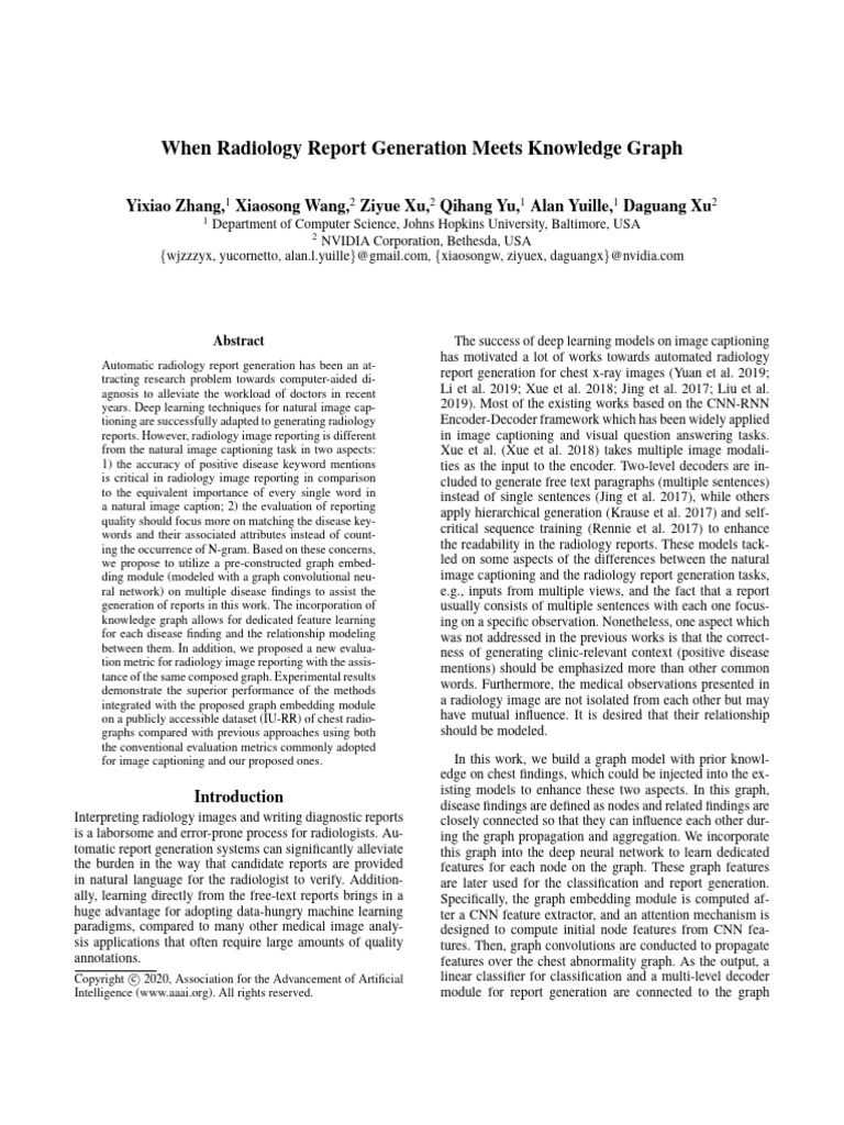 2002.08277 - When Radiology Report Generation Meets Knowledge Graph ...